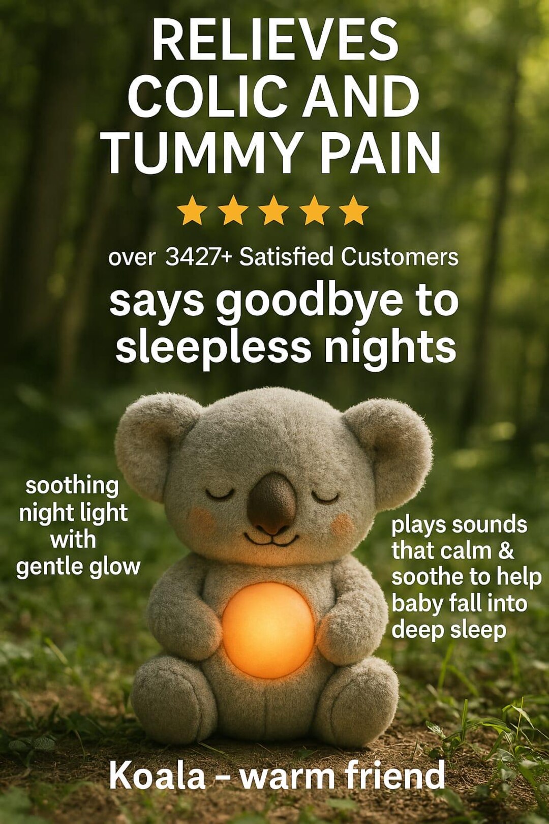 Calming Koala Plush Toy Breathing Heartbeat Light Soft Stuffed Animal ...