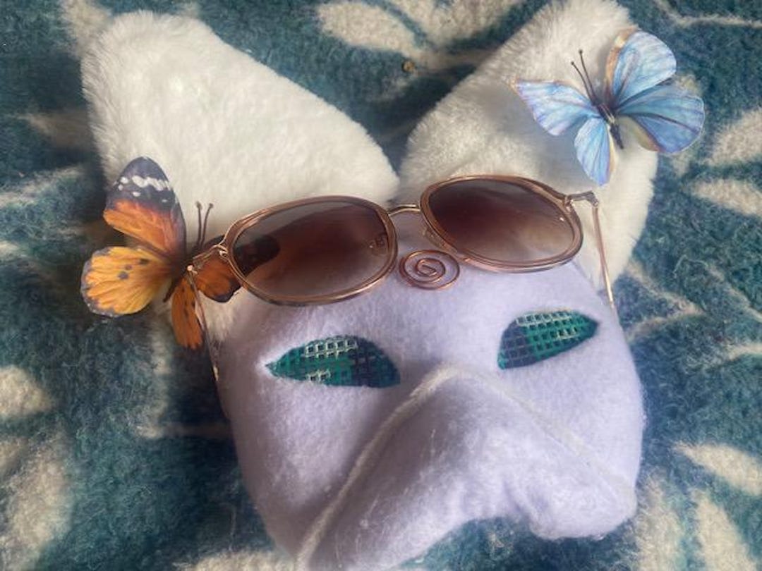 Therian Mask: White With Glasses and Butterfly Accessories and Fur Ears ...