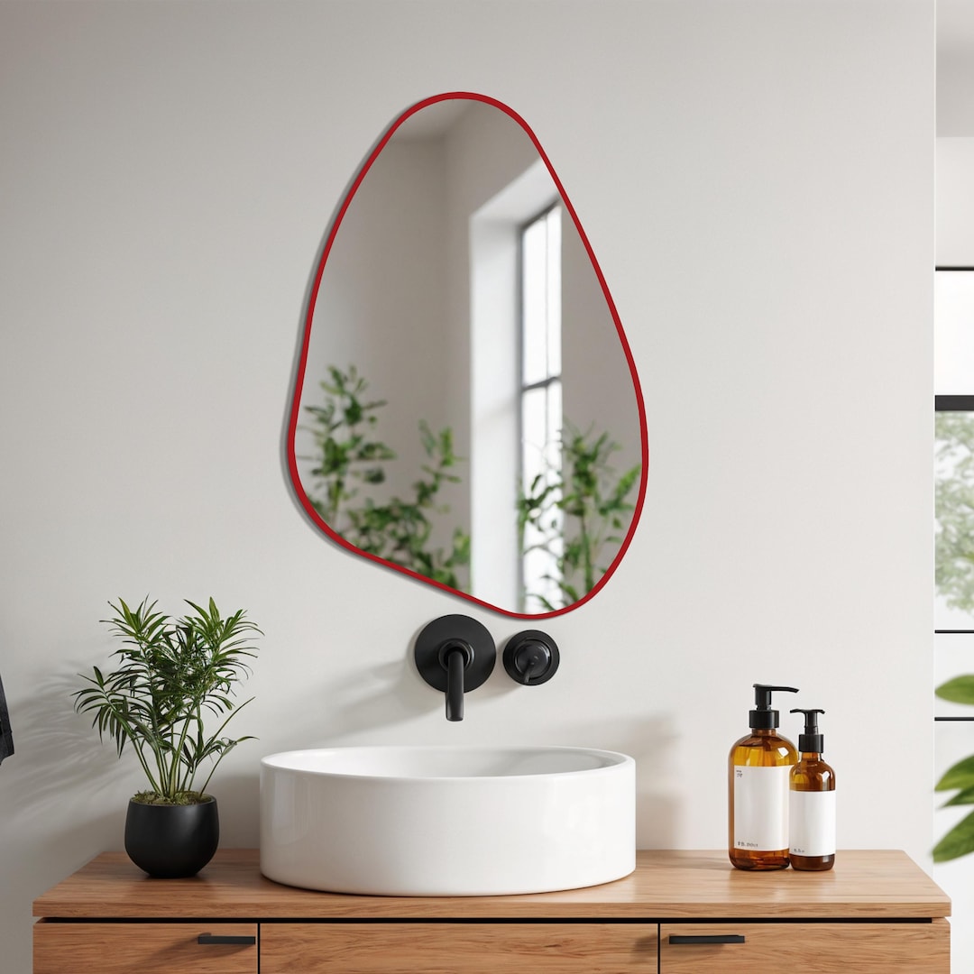 Soft Edge Red Framed Mirror – Modern Wall Accent - Etsy