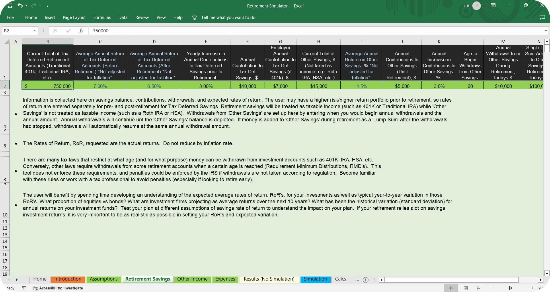 Retirement Planner and Simulation (excel Spreadsheet) - Etsy