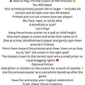 Pin the Crown on the Princess Printable Game | Birthday Party Activity ...