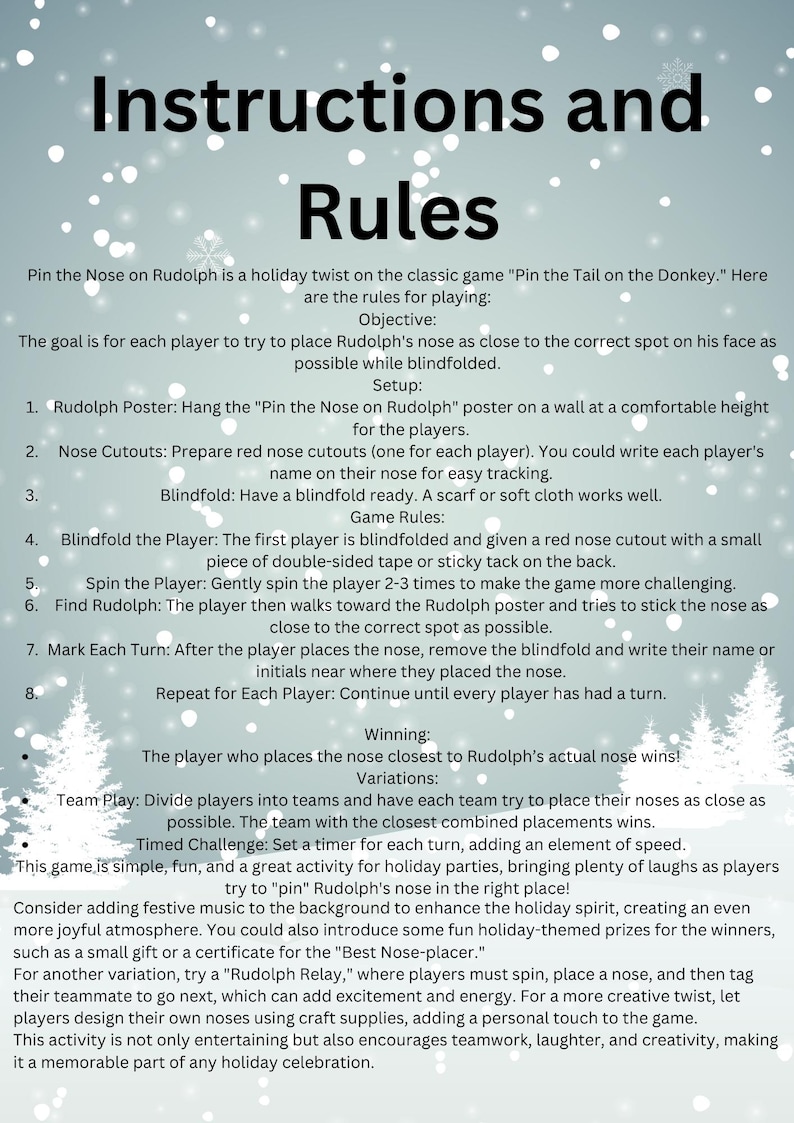 Rudolph Pin the Nose Christmas Party Game for Kids - Fun Printable ...