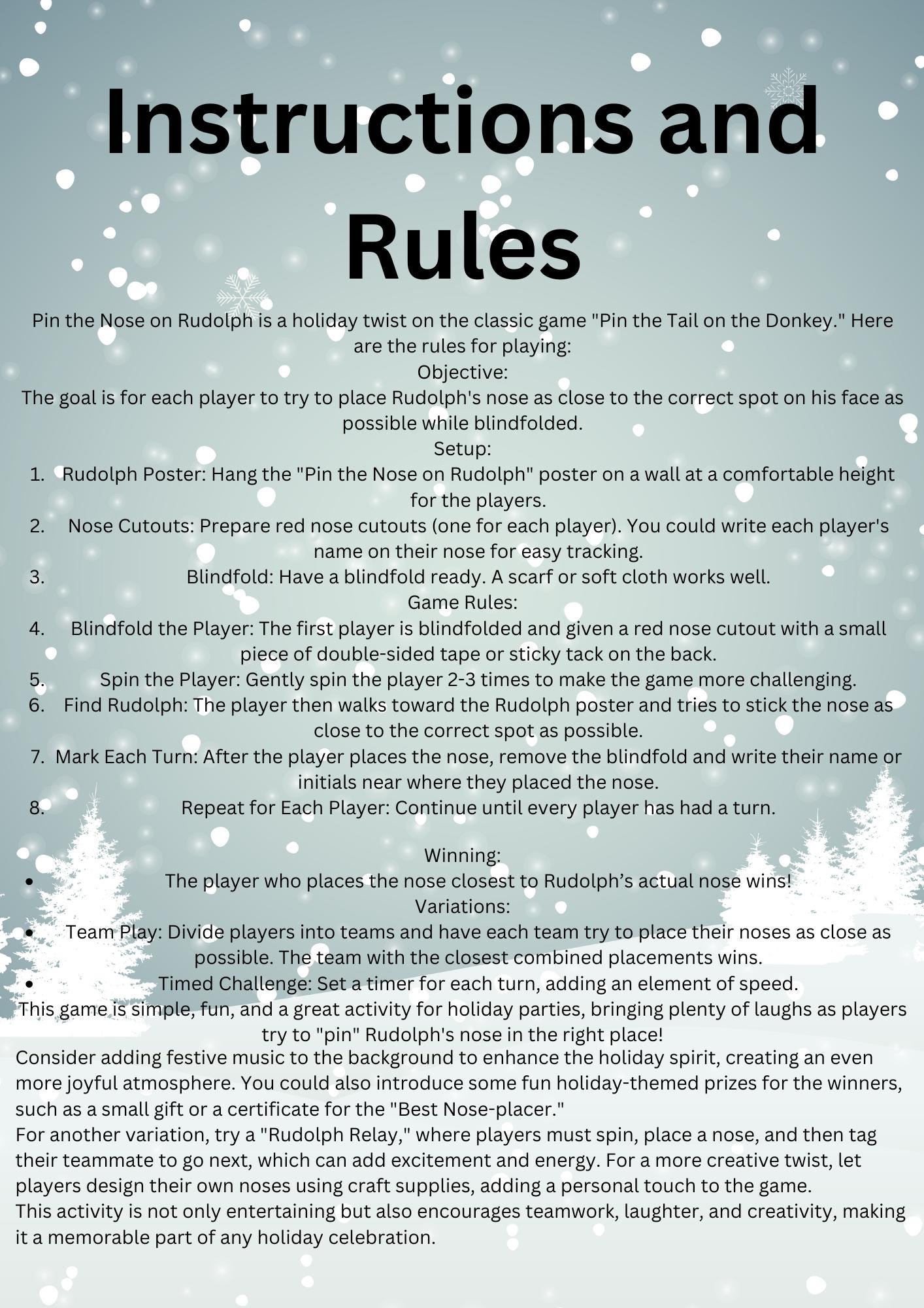 Rudolph Pin the Nose Christmas Party Game for Kids - Fun Printable ...