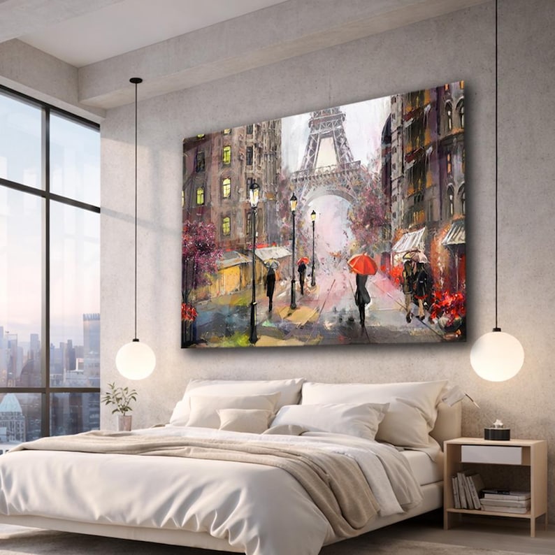 Rainy Paris Glass Wall Art, Eiffel Tower Painting on Glass, Modern ...