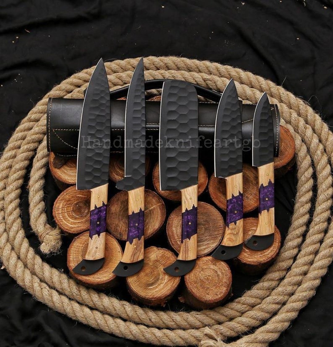 Damascus Steel Chef Set, Hand Forged Damascus Chef Set, Damascus Chef ...