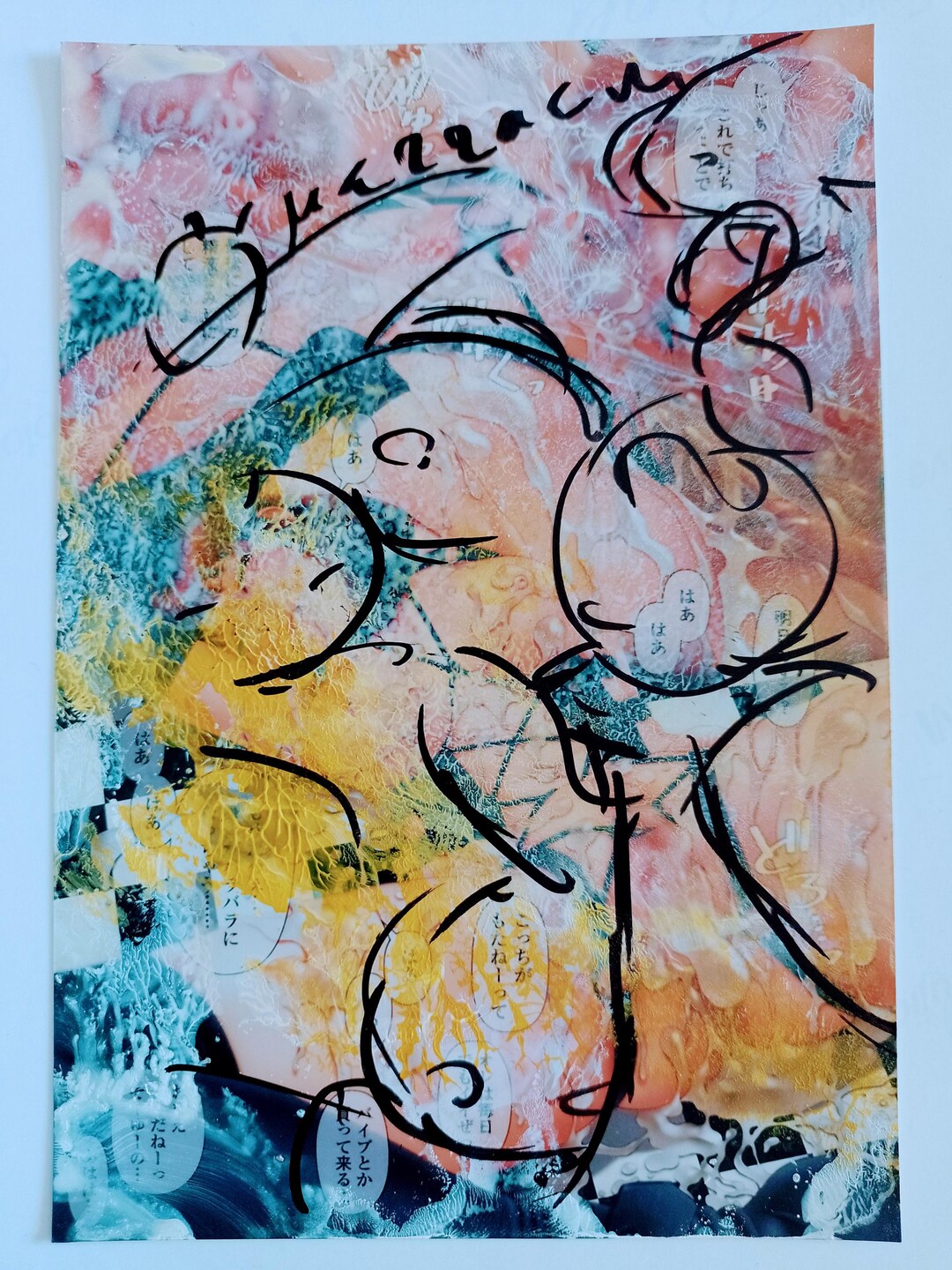 Original Drawing Art Brut Singular Art Acrylic Ink Man Cat Manga Erotic ...