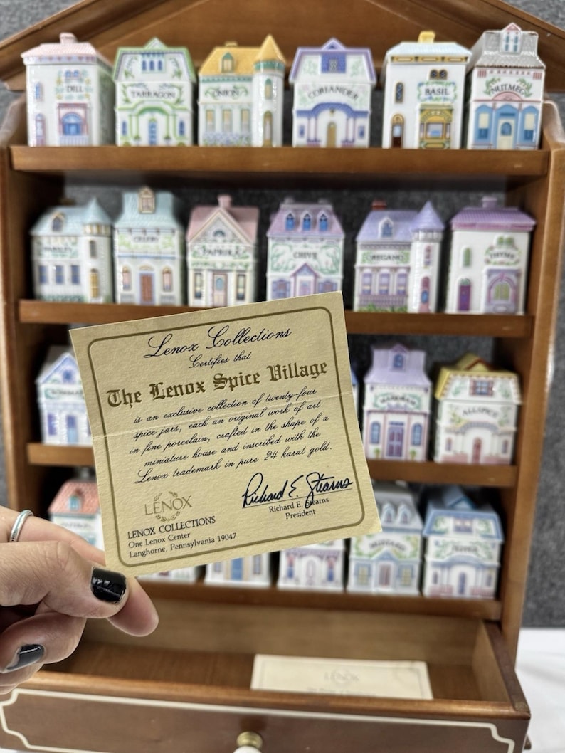 Lenox Spice Village Set Porcelain House 24 Jars With Wooden Rack 1989 ...