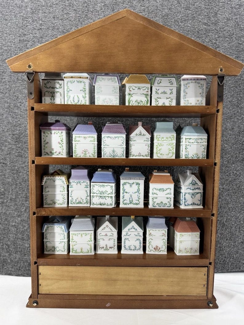 Lenox Spice Village Set Porcelain House 24 Jars With Wooden Rack 1989 ...