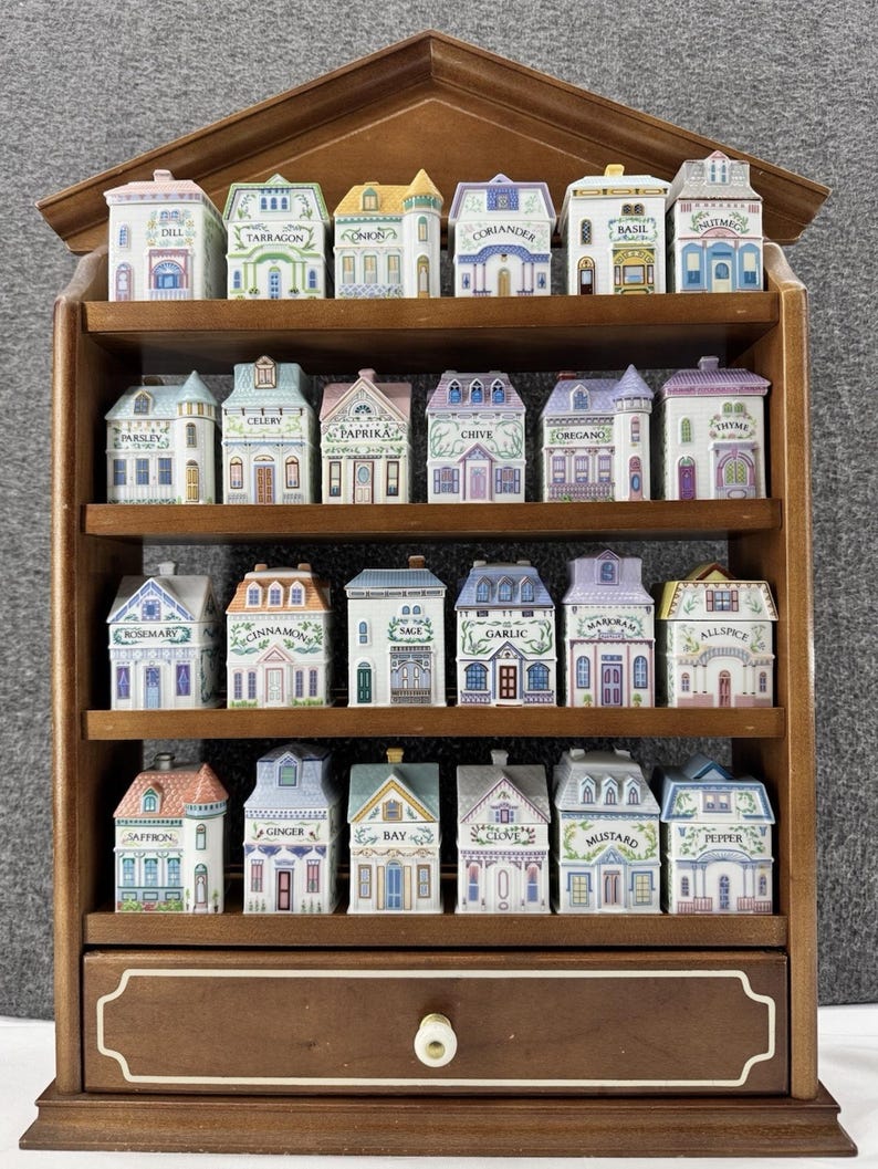 Lenox Spice Village Set Porcelain House 24 Jars With Wooden Rack 1989 ...
