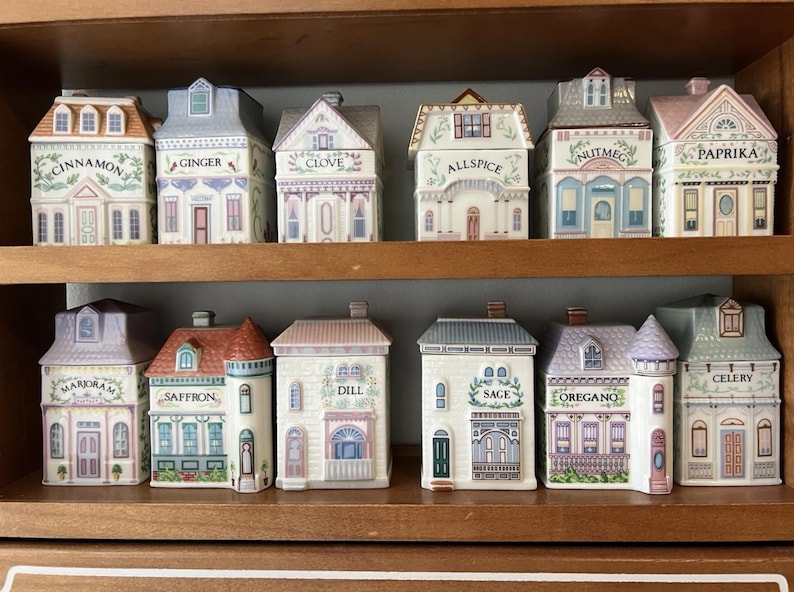 Lenox Spice Village Set Porcelain House 24 Jars With Wooden Rack 1989 ...