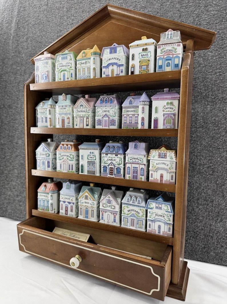 Lenox Spice Village Set Porcelain House 24 Jars With Wooden Rack 1989 ...