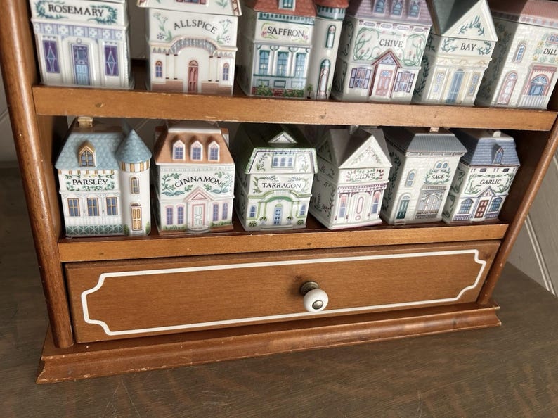 Lenox Spice Village Set Porcelain House 24 Jars With Wooden Rack 1989 ...