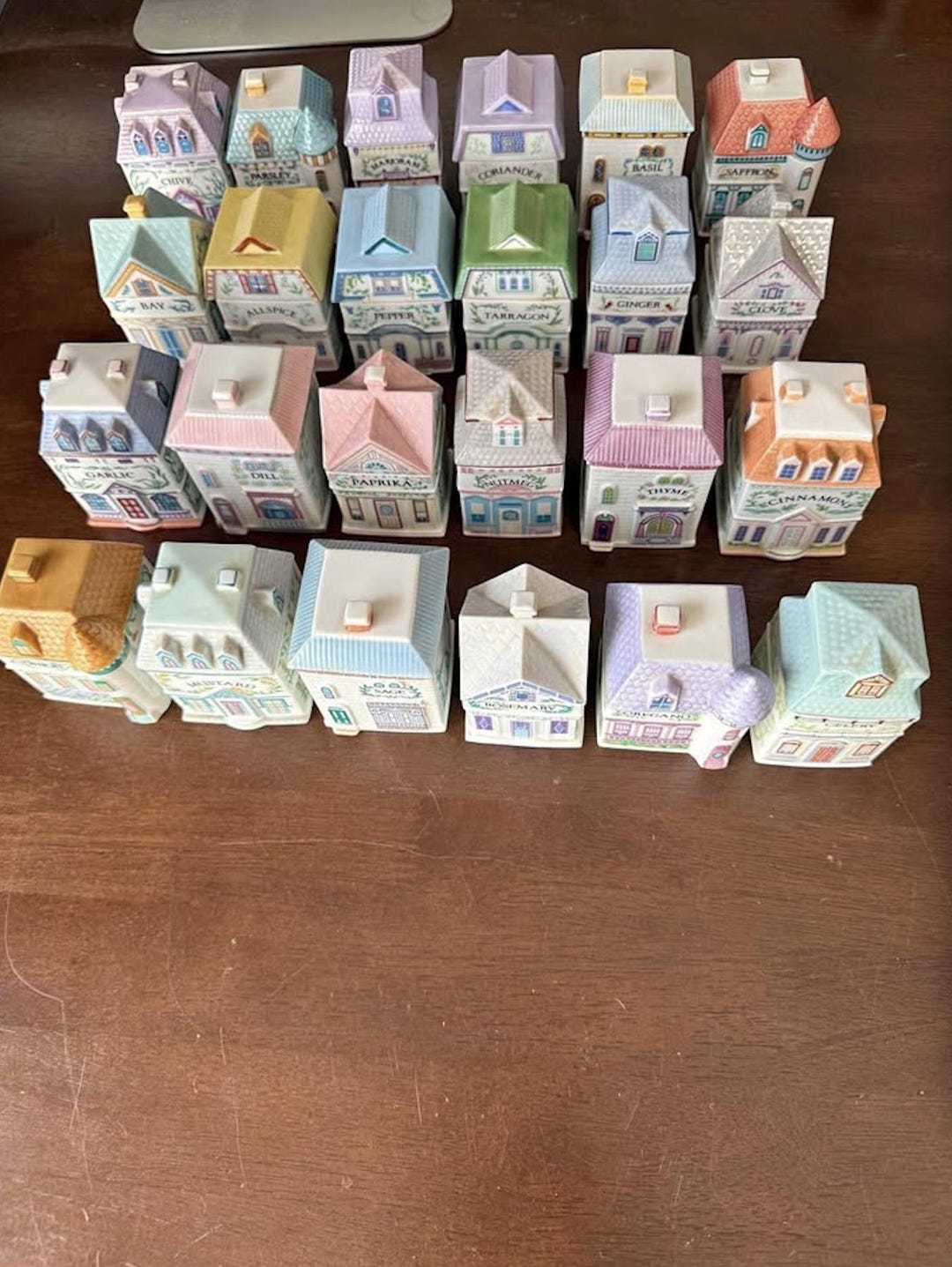 Lenox Spice Village Set Porcelain House 24 Jars With Wooden Rack 1989 ...
