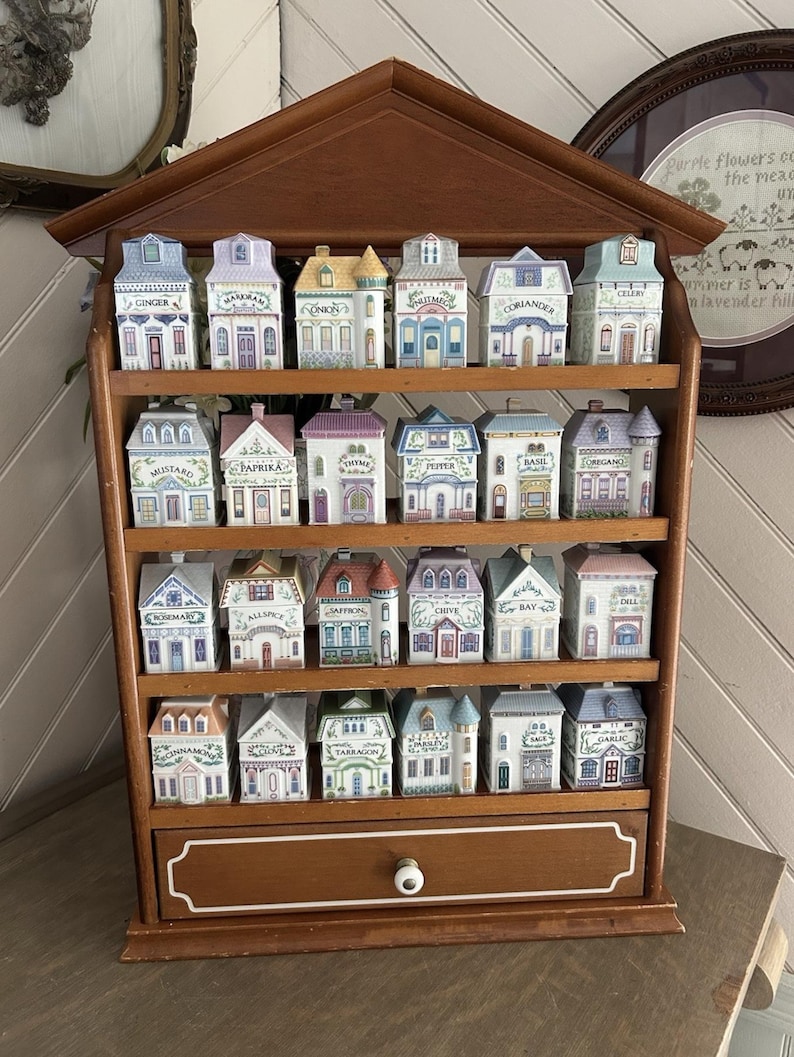Lenox Spice Village Set Porcelain House 24 Jars With Wooden Rack 1989 ...
