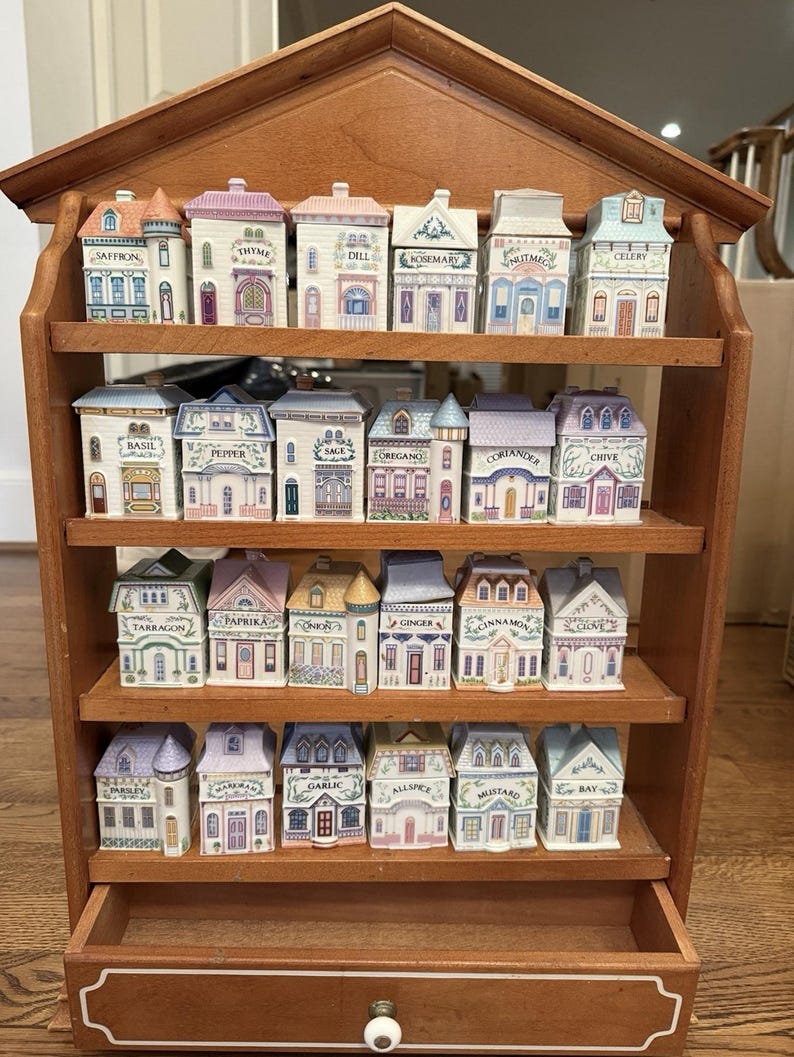 Lenox Spice Village Set Porcelain House 24 Jars With Wooden Rack 1989 ...