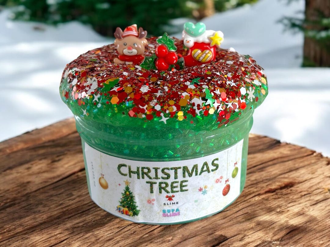 Christmas Tree Slime - Green Slime, Crunchy Bingsu Beads Glitter Slime ...