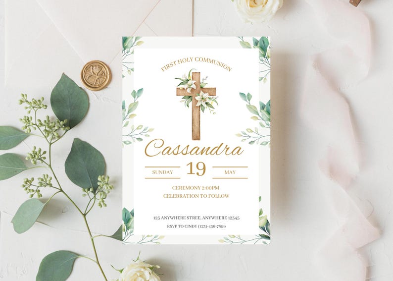 Elegant Communion Invitation Template Customizable & Printable Design ...
