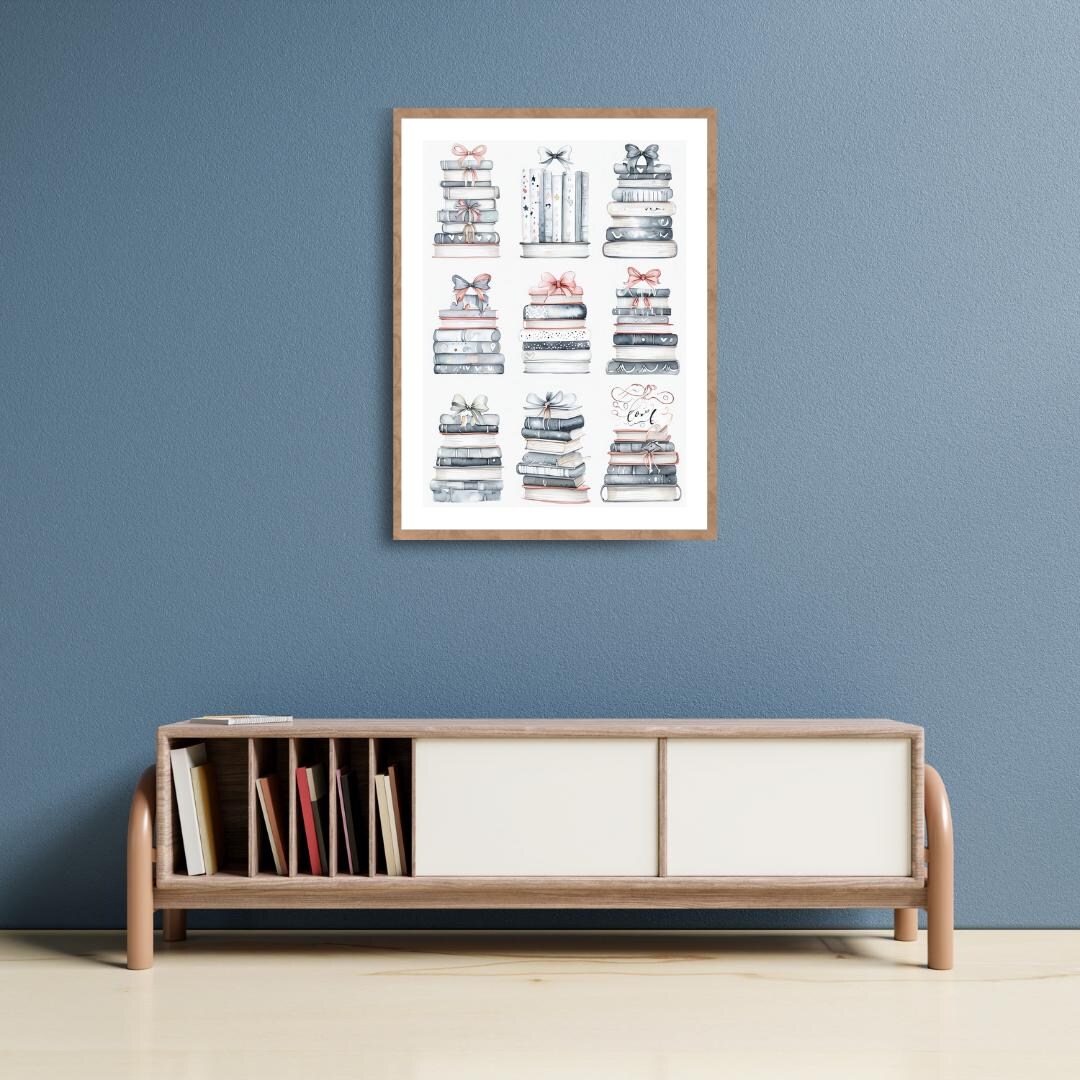 Whimsical Book Art Digital Book Print for Book Lover Decor Stack of ...
