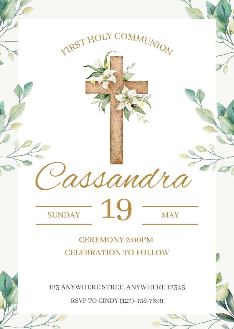 Elegant Communion Invitation Template Customizable & Printable Design ...