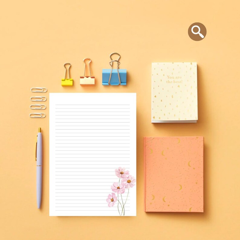 Colored Floral Lined Paper, Printable Stationery Paper, Journal Paper ...