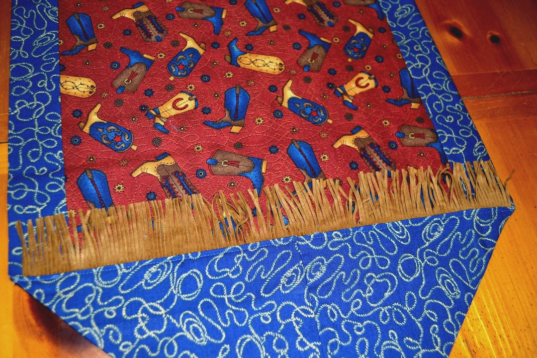 Western Table Runner Boots Ropes Blue Red - Etsy
