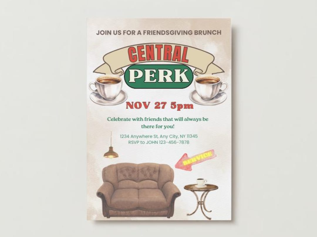 Friends TV Show Central Perk Friendsgiving Invitation Template - Etsy