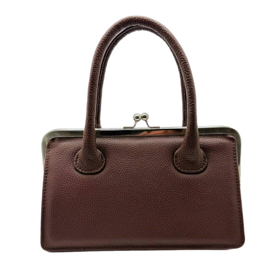 Brown Kiss Lock Bag - Leather Handbag With Horse Pendant, Clutch ...