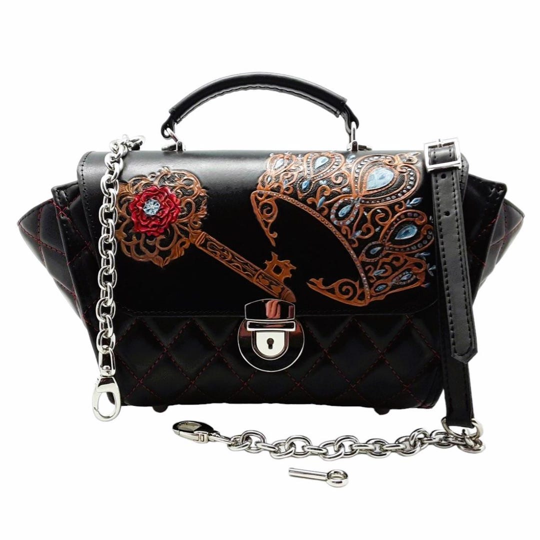 Leather Tote Bag – Luxury Crown Handbag, Black Crossbody Purse ...