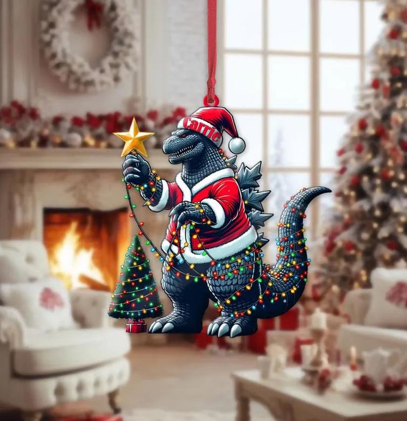 Custom Godzilla 2D FLAT Christmas Ornament, Xmas Tree Decoration ...