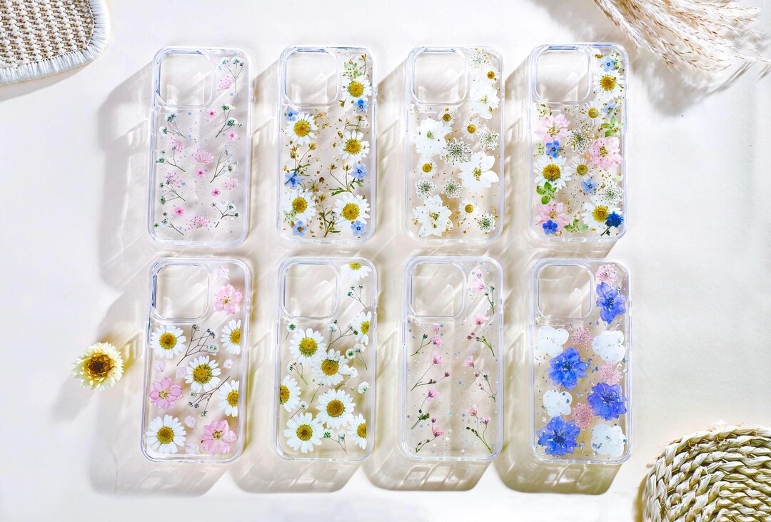 Real Flower Phone Case for iPhone 16 15 14 13 12 11 Pro Max X SE Case, Pressed Samsung Galaxy ...