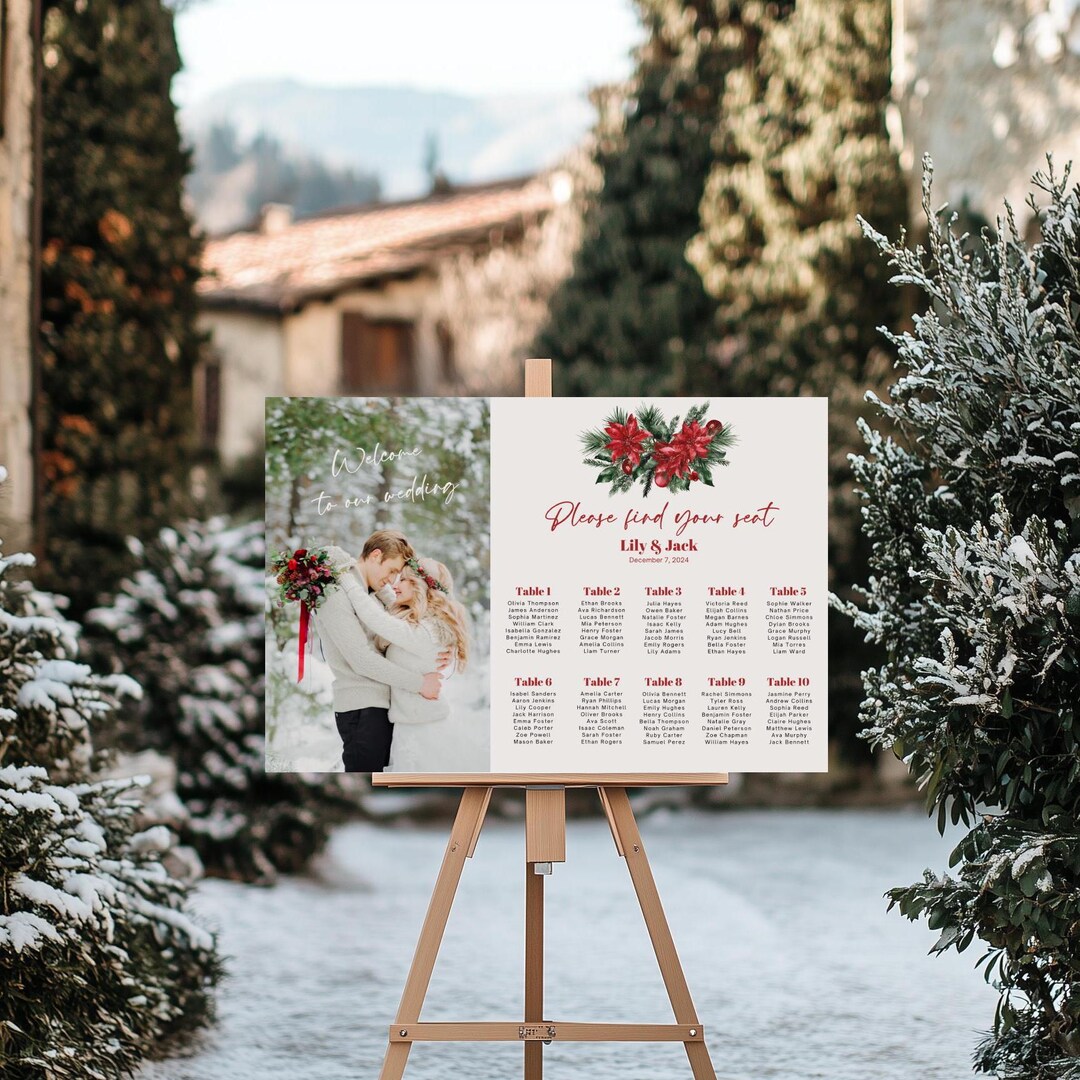 Christmas Seating Chart With Photo Winter Wedding Seating Chart ...