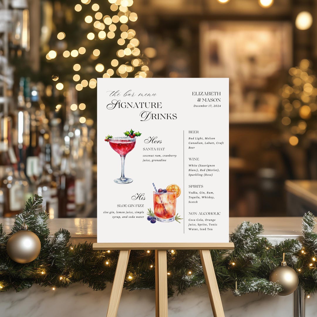 Christmas Signature Drinks Sign Holiday Drink Menu Christmas Bar Sign ...