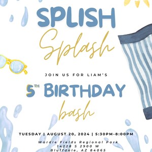 Splish Splash Birthday Invitation / Water Party Invitation / Birthday ...