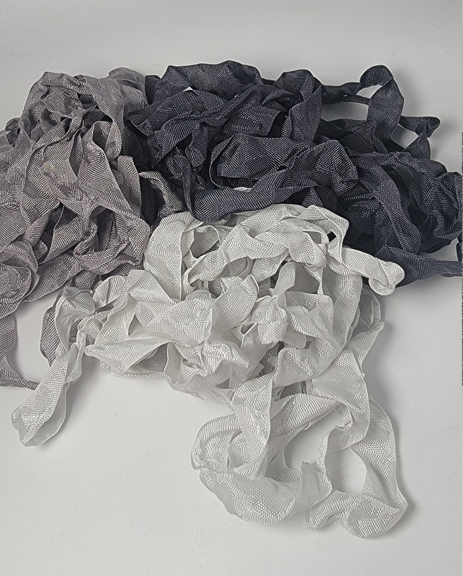 Grey Gray Collection Set of Three Shabby Chic RIBBON Crinkled | Etsy