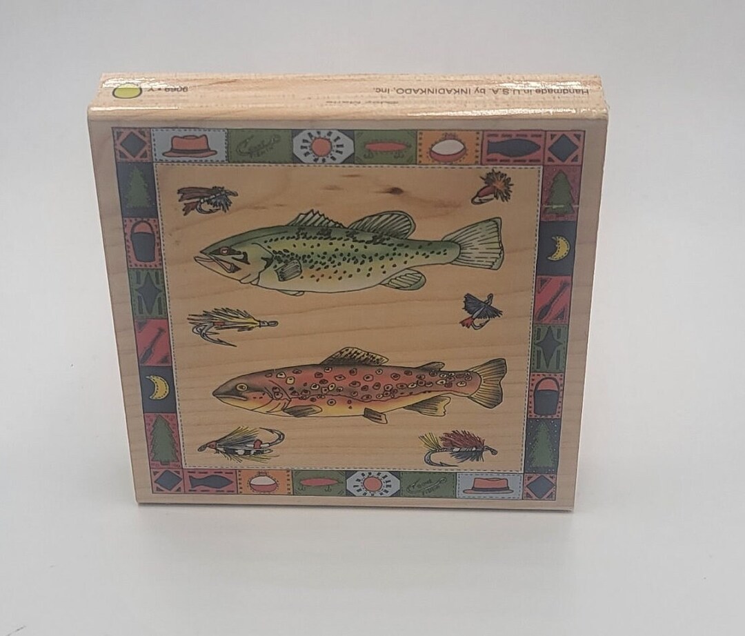 FISH Trout Bass Lures Wooden Rubber Stamp Inkadinkado Joy Marie FISHING ...