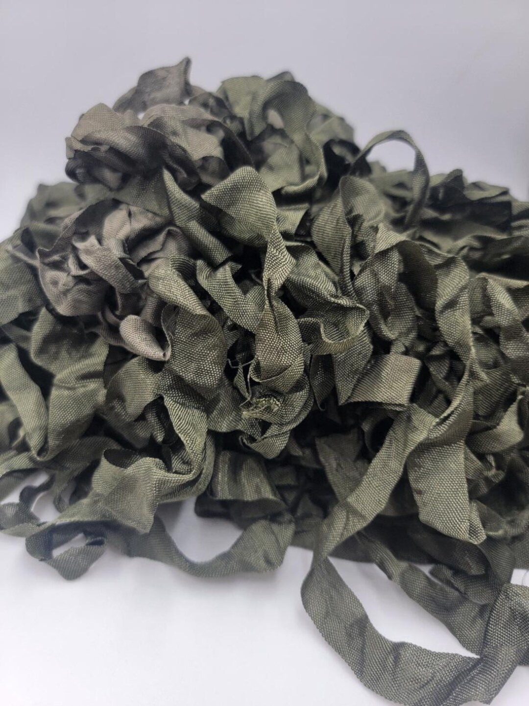 Dark Hobbit Journey Green Shabby Chic Vintage Rustic RIBBON Crinkled ...