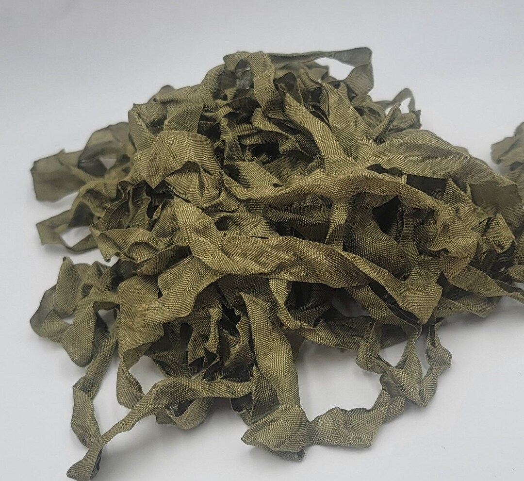 Woodland Cottage Green Shabby Chic Vintage Rustic RIBBON Crinkled ...