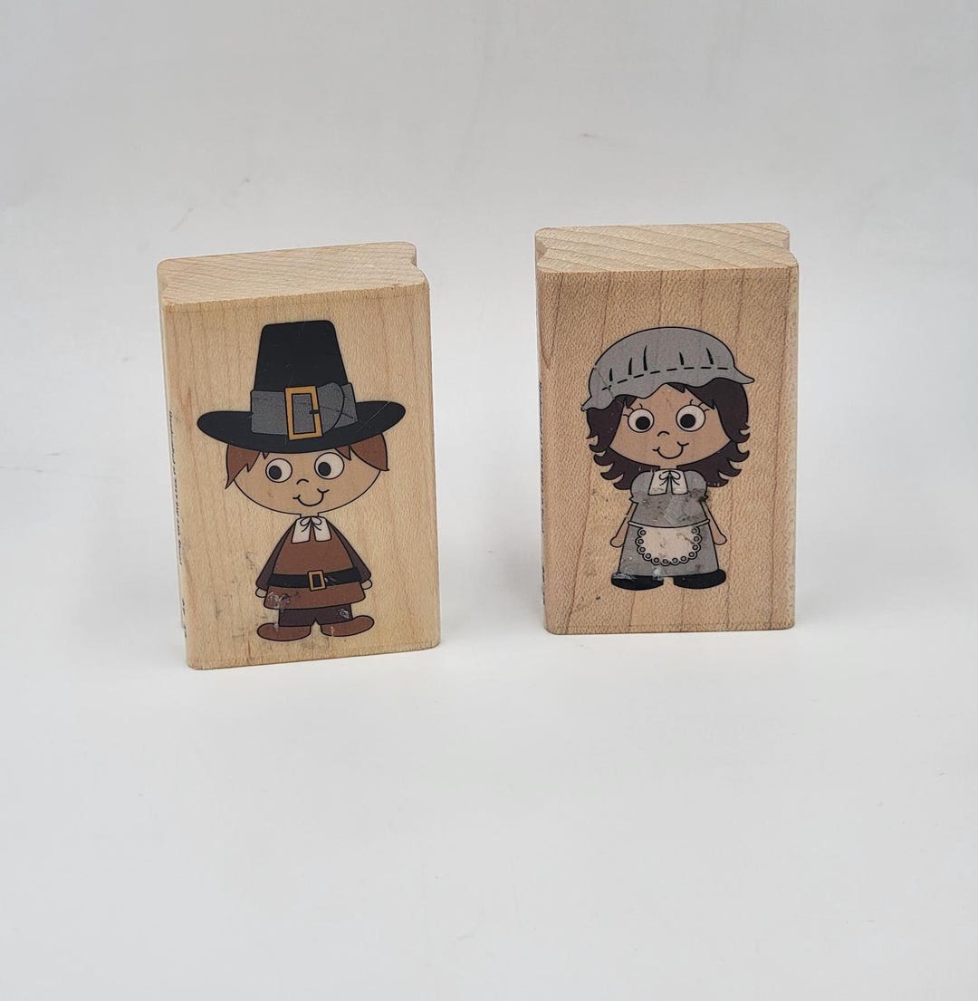 Pilgrim Boy and Girl Children Cartoon Thanksgiving Rubber Stamp Set - Etsy