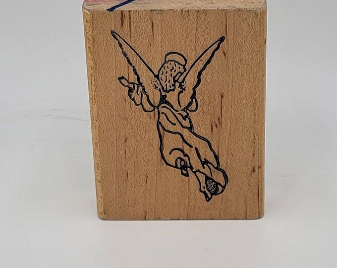 Back of Angel Flying Halo Wings Rubber Stamp - Etsy