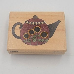 Sunflower Teapot Rubber Stamp by Debbie Mumm Tea Time - Etsy