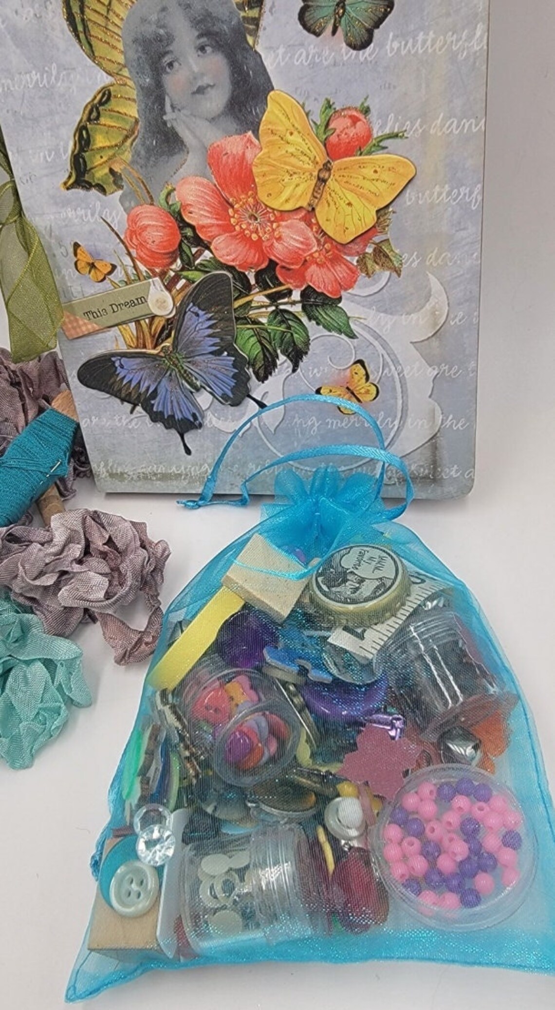 Junk Art Journal Kit Pen Seam Binding Ribbon Bag of Scrapbook - Etsy