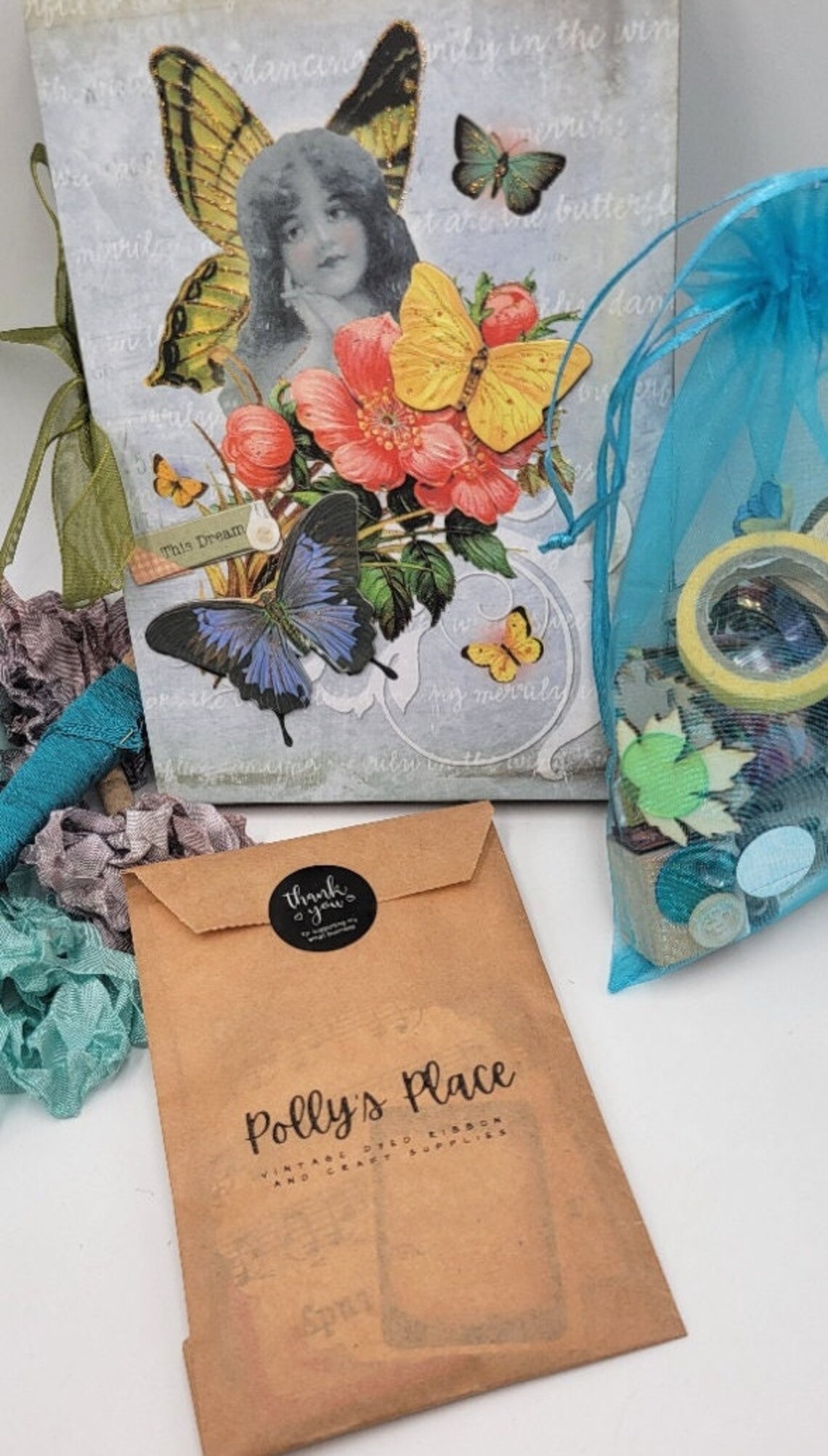 Junk Art Journal Kit Pen Seam Binding Ribbon Bag of Scrapbook Confetti ...