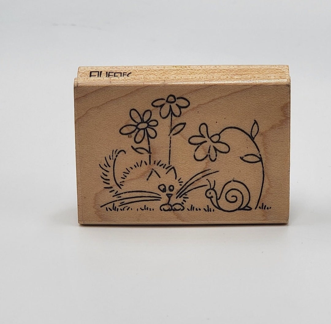 Snail Fluffles the Cat Rubber Stamp Outside Flower Grass Playing - Etsy