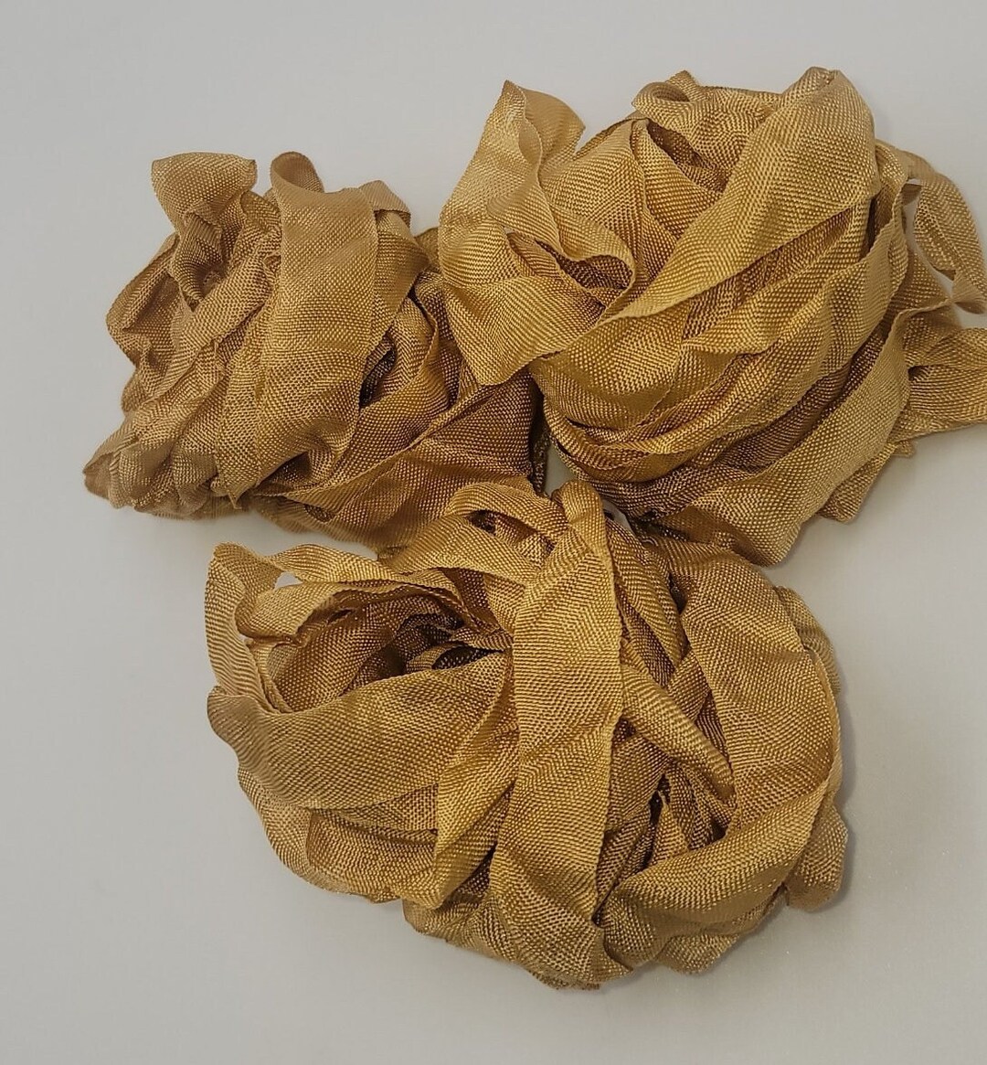 Gilded Autumn Gold Shabby Chic Vintage Hand Dyed RIBBON Crinkled Rayon ...