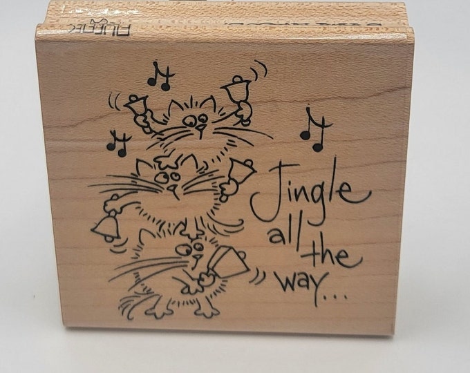 Jingle All the Way Fluffles the Cat Bells Music Rubber Stamp Christmas ...