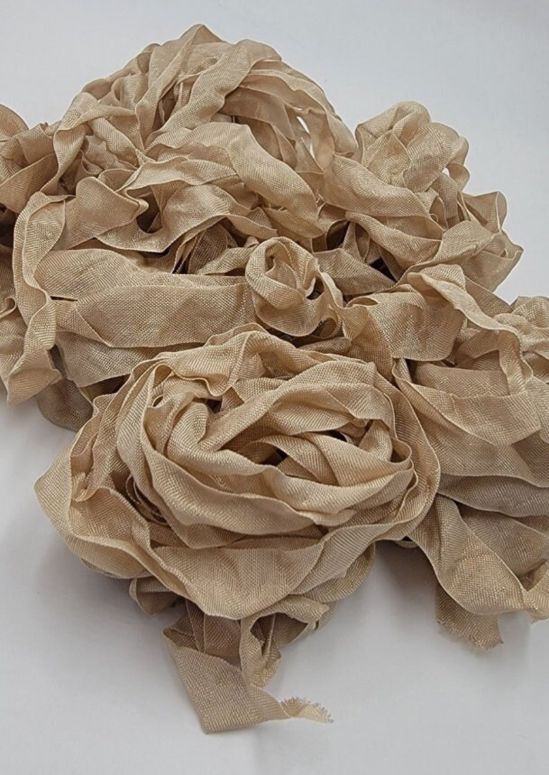 Natural Beige Shabby Chic Vintage Rustic RIBBON Crinkled Style Seam ...