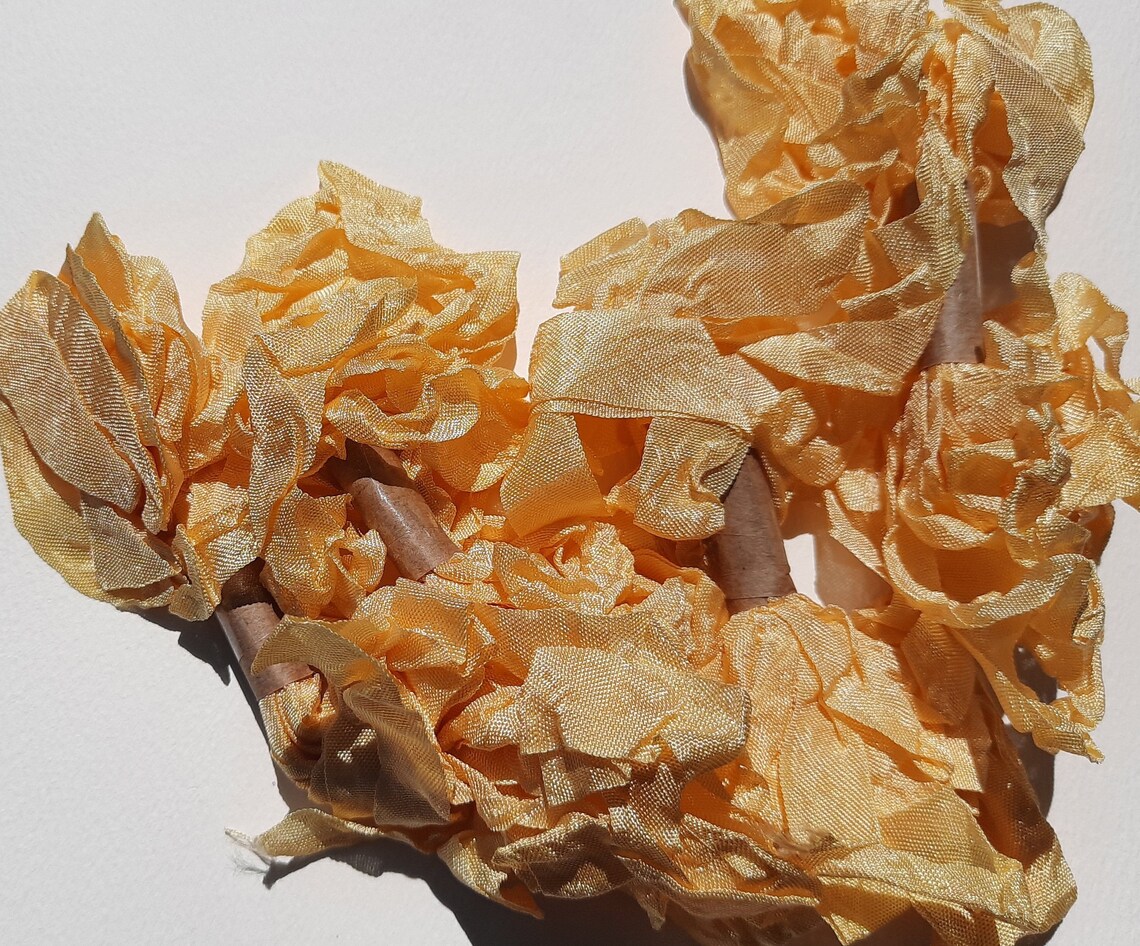 Yellow Sunbeams Shabby Chic Vintage Rustic RIBBON Crinkled Seam Binding ...