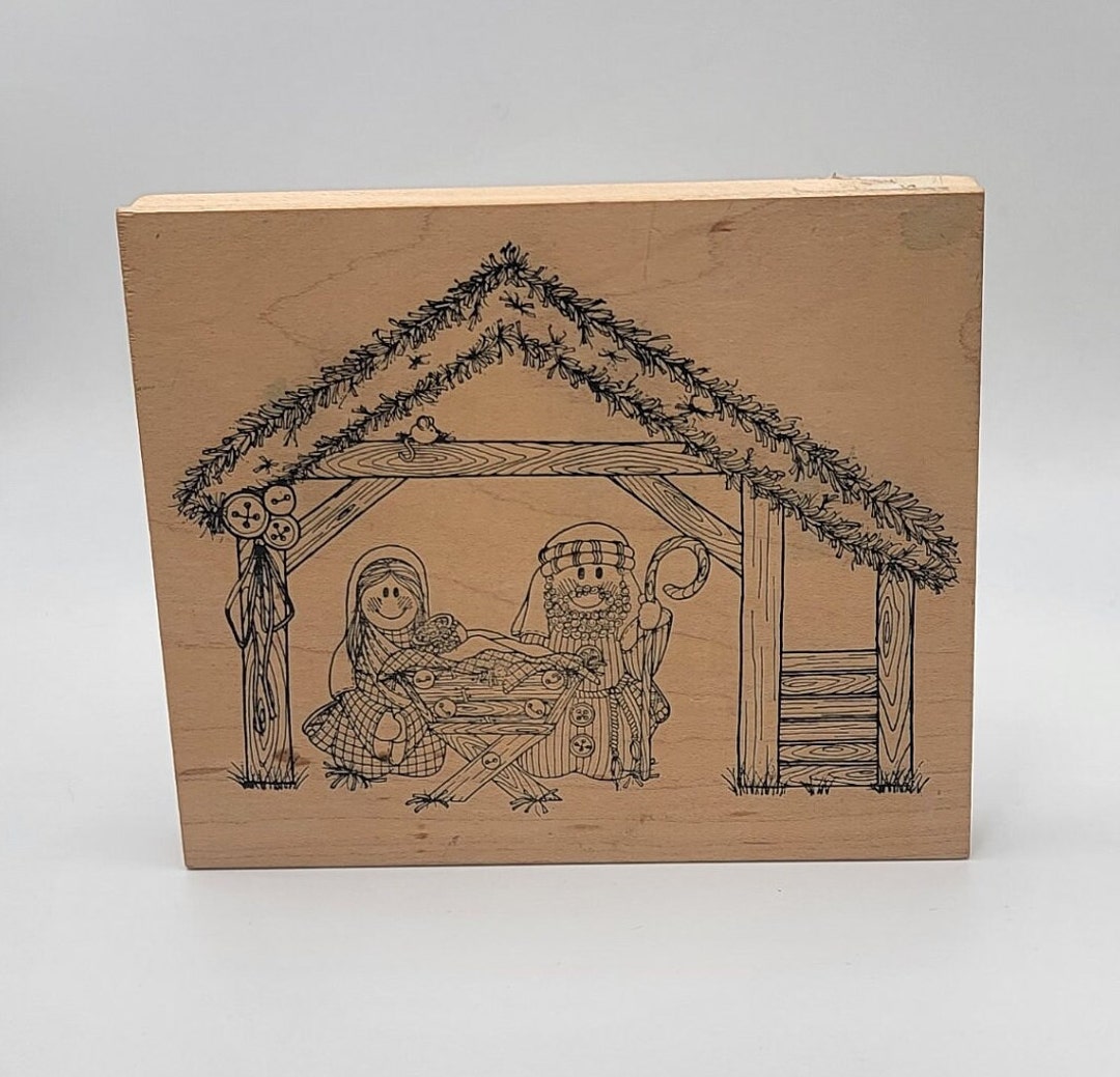 Large Country Cottage Stamper Manger Christmas Scene Rubber Stamp Mary ...
