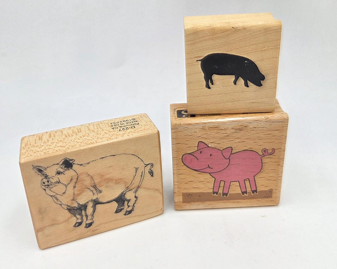3 Little Pigs Oink Bacon Farm Animals Rubber Stamp Set - Etsy