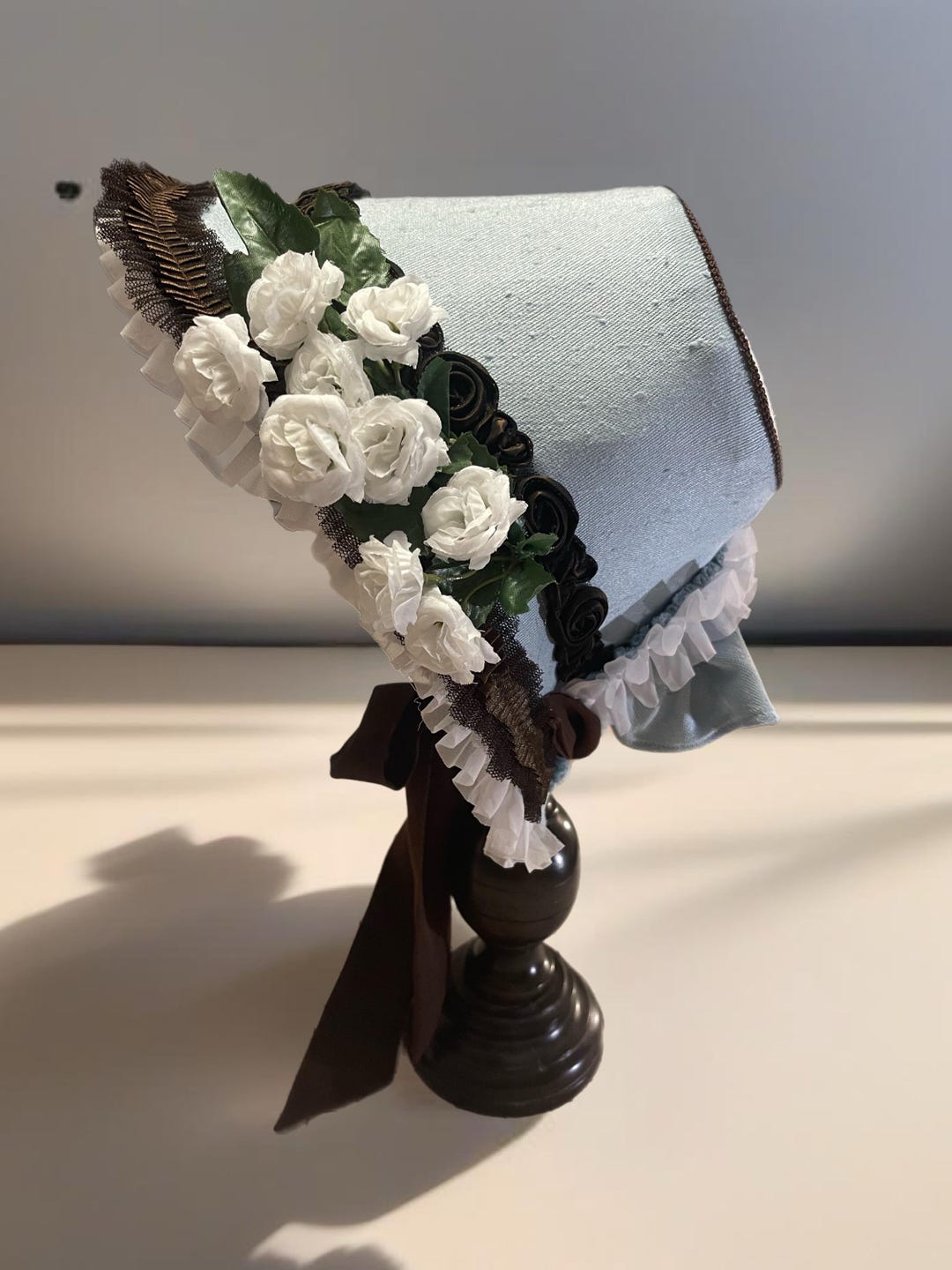 Victorian Bonnet 1850 1860s Era Blue Brown White Large - Etsy